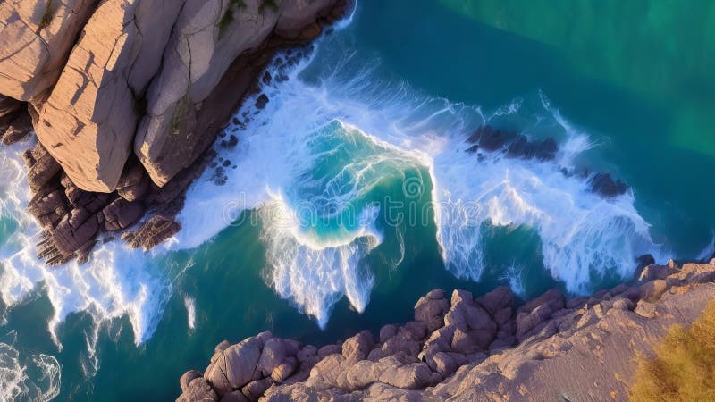 Breaking Waves Against a Rocky Shoreline. Stock Illustration ...