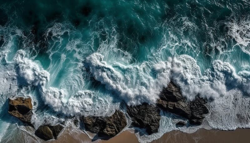 Breaking Waves Crash Against Rocky Cliff Edge Generated by AI Stock ...