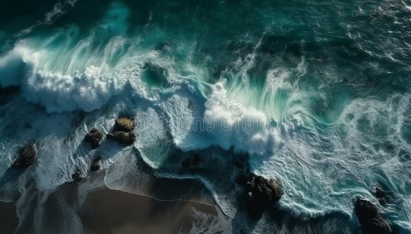 Breaking Waves Crash Against Rocky Waters Edge Generated by AI Stock ...