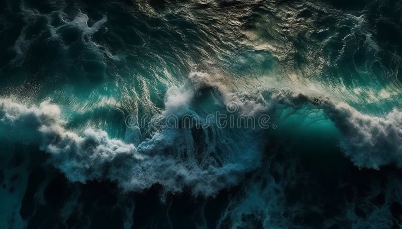 Breaking Waves Crash on Dark Tropical Coastline Generated by AI Stock ...