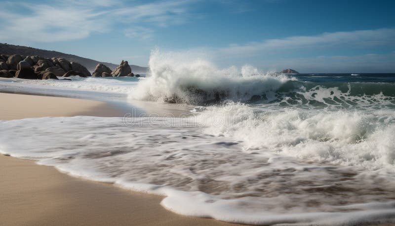 Breaking Waves Crash on Rocky Cliff Edge Generated by AI Stock ...