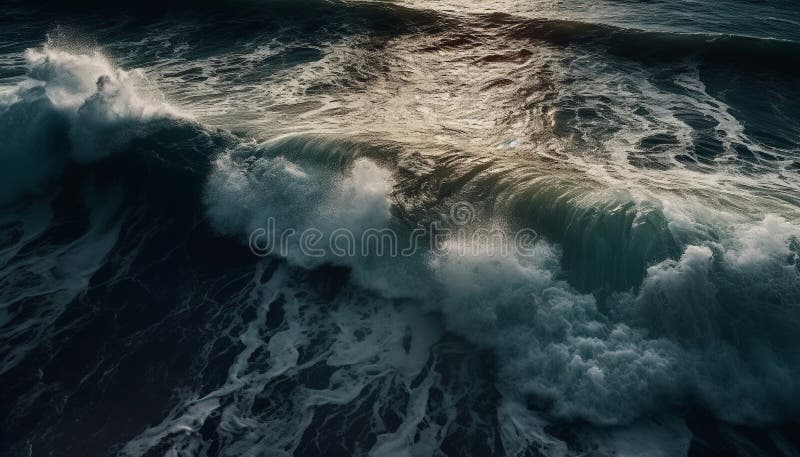 Breaking Waves Crash on the Sandy Shore Generated by AI Stock ...