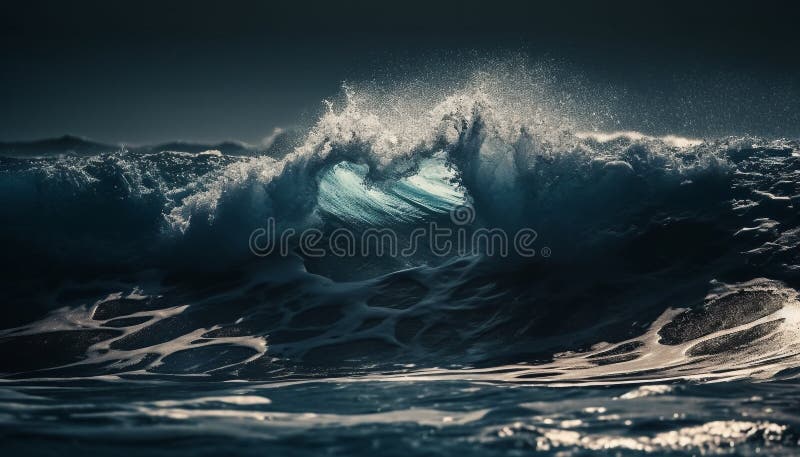 Breaking Waves Crash, Surf Spray in Sunlight Generated by AI Stock ...
