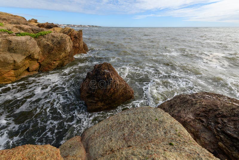Breaking Waves on the Rocks of a Cliff on the French Atlantic Coast ...