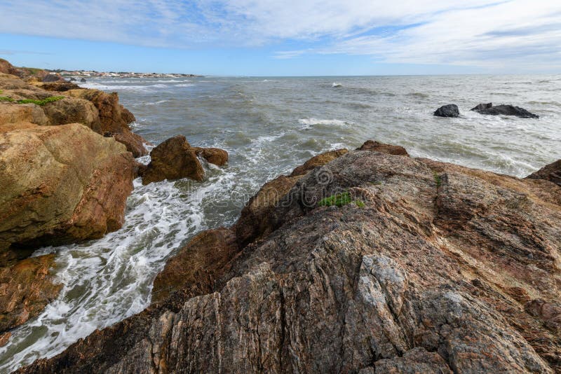 Breaking Waves on the Rocks of a Cliff on the French Atlantic Coast ...