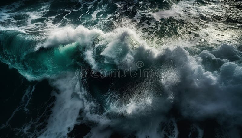 Breaking Waves Spray Blue Water on Coastline Generated by AI Stock ...