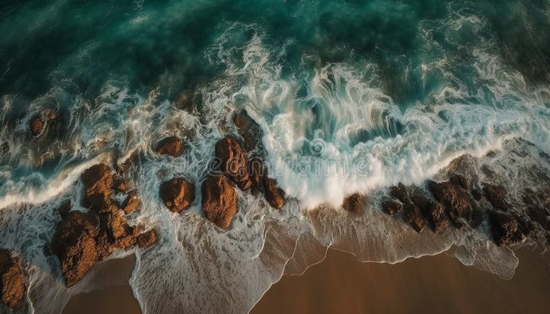 Breaking Waves Spray Foam on Rocky Coast Generated by AI Stock ...