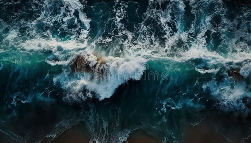 Breaking Waves Spray Foam on Rocky Coastline Generated by AI Stock ...