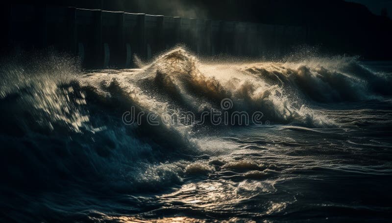 Breaking Waves Spray Liquid, Splashing with Strength Generated by AI ...