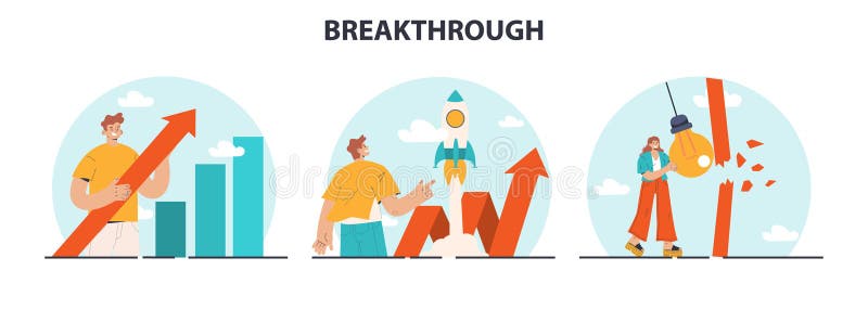 Breakthrough Concept Set. Courage and Motivation To Break the Obstacle ...