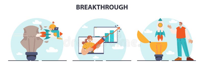 Breakthrough Concept Set. Courage and Motivation To Break the Obstacle ...