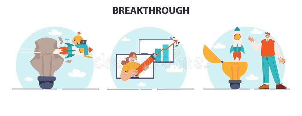 Breakthrough Concept Set. Courage and Motivation To Break the Obstacle ...