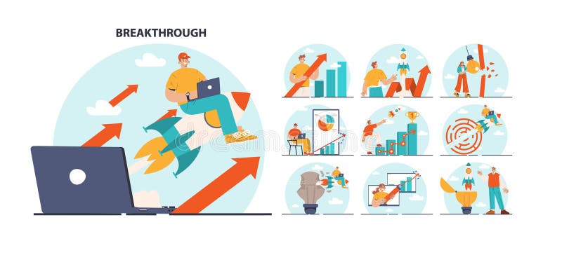 Breakthrough Concept Set. Courage and Motivation To Break the Obstacle ...