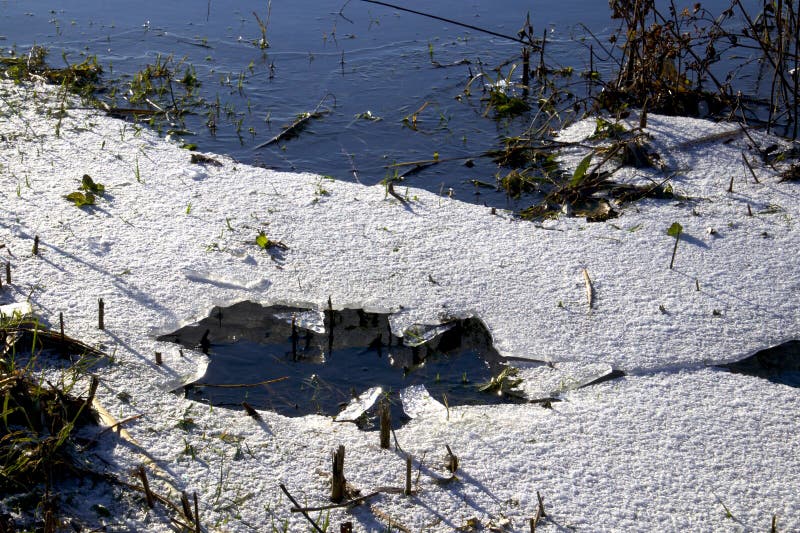Breakthrough in the Ice on the Blue Lake Stock Photo - Image of broken ...