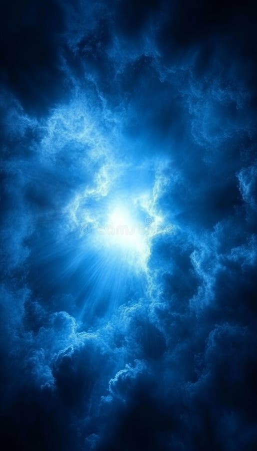 Breakthrough of Light, Dramatic Dark Blue Sky with Storm Clouds and a ...