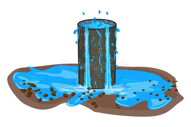 Breakthrough of Metal Pipe and Water Leakage Isolated on White ...