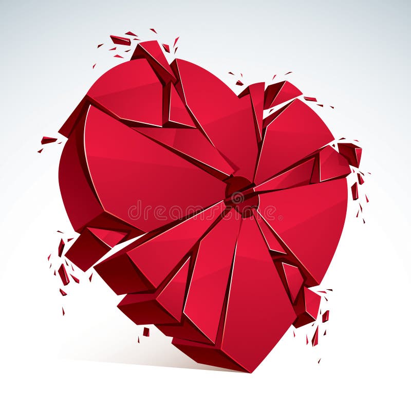 Breakup Concept of Broken Heart, 3D Realistic Vector Illustration of ...