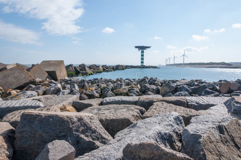 Breakwater of Large Blocks in the Dutch North Sea Stock Image - Image ...