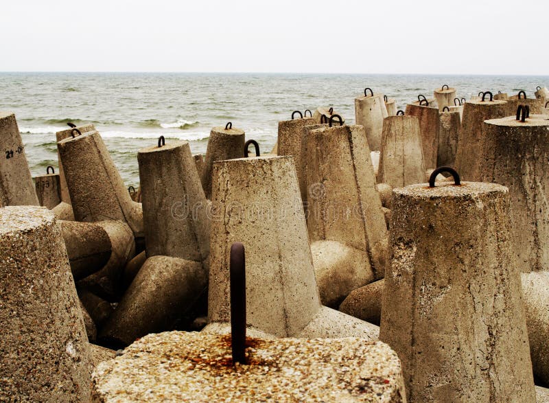 Breakwater Wall Made Of Concrete Blocks Stock Image - Image of blocks ...
