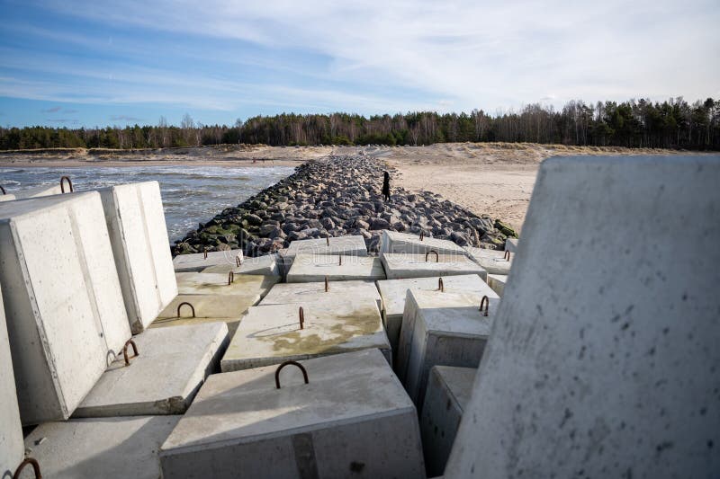 Breakwater Made of Large Square Concrete Blocks Stock Photo - Image of ...