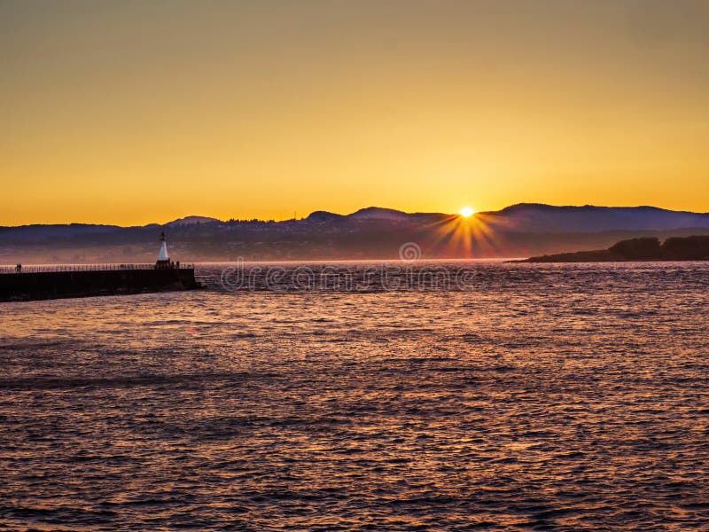 Breakwater at the Ogden Point in Victoria, BC, Canada; Sunset T Stock ...