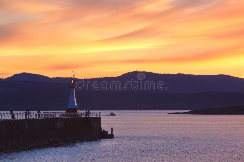 Breakwater at Sunset, Victoria, BC, Canada Stock Photo - Image of path ...