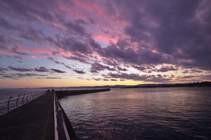 Breakwater at Sunset, Victoria, BC, Canada Stock Photo - Image of path ...