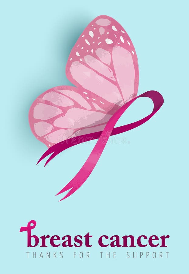 Pink Butterfly Ribbon For Breast Cancer Awareness Stock Vector