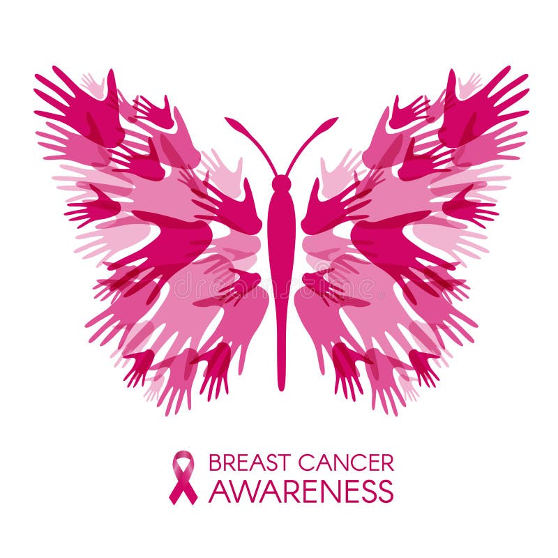 Breast Cancer Awareness With Butterfly Sign And Pink Ribbon Vector