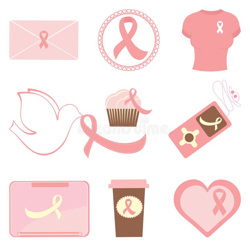 Breast Cancer Awareness Icons Stock Vector - Illustration of beautiful ...