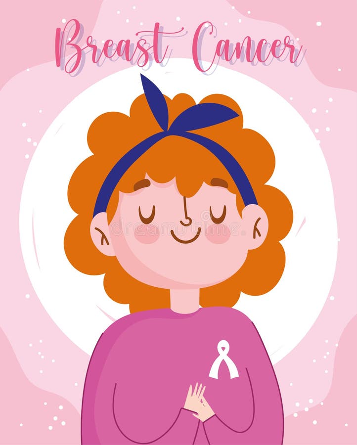 Breast Cancer Awareness Month Cartoon Cute Woman Portrait Stock Vector