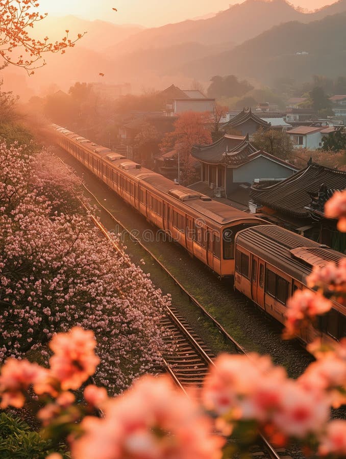 A Breath of Spring on the Tracks Stock Illustration - Illustration of ...