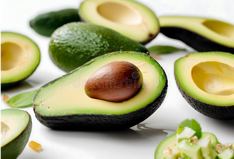 Half of Avocado, Avocado Slice with White Background Dripping Stock ...