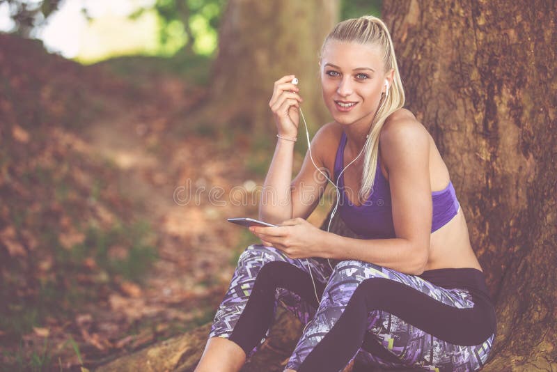 Breathing Deep during Jogging in the Forest Stock Photo - Image of ...
