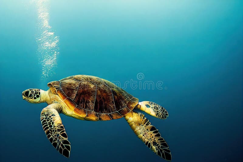 Breathing in Water with Bubbles Sea Turtle. Stock Illustration ...
