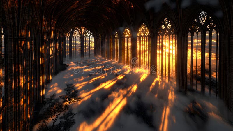 Gothic Cathedral Sunset Clouds Fantasy Architecture Aerial View Stock ...