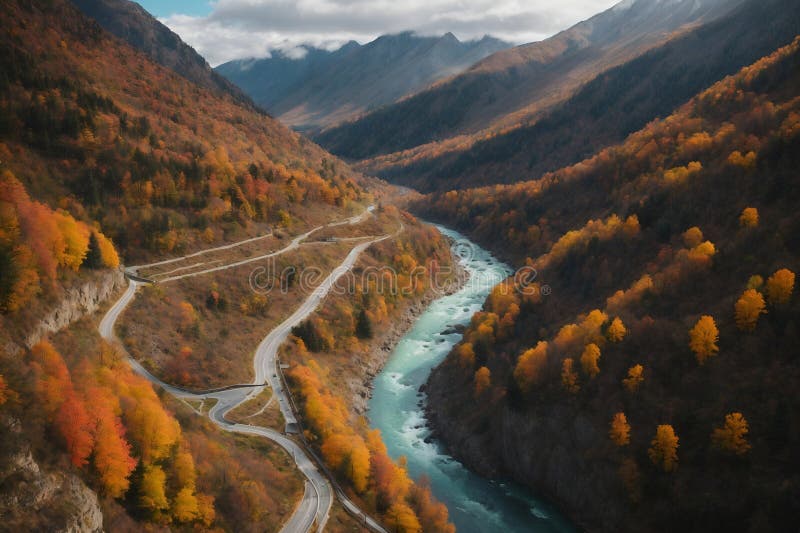 A Breathtaking Aerial View of a Mountain Road, with Its Sharp Turns and ...