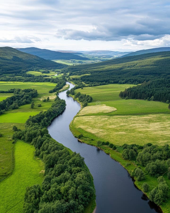 Breathtaking Aerial View Scenic River Undulating Landscape Stock Photos ...
