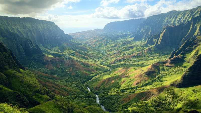 Breathtaking Aerial View of Verdant Valley Surrounded by Steep Cliffs ...