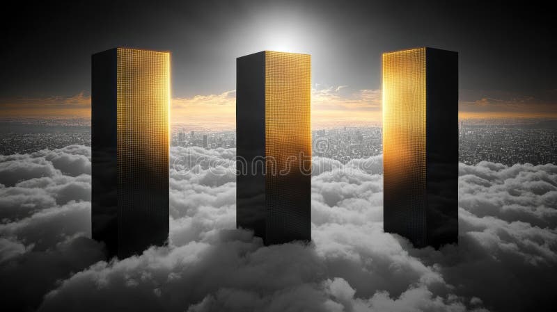Golden Towers Above the Clouds Stock Illustration - Illustration of ...