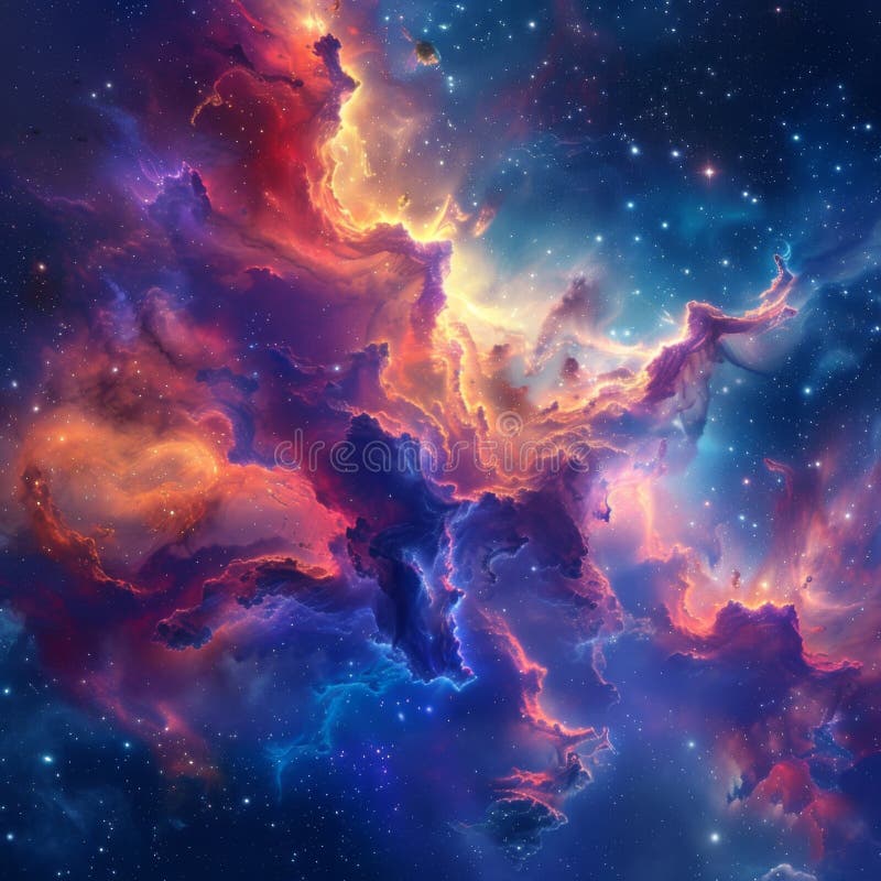 AI Generated Radiant Nebula with Explosive Colors of Orange, Blue, and ...