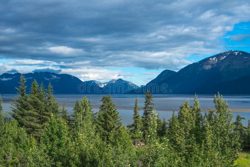 Breathtaking Alaska Landscape with Trees Mountains and Water Stock ...