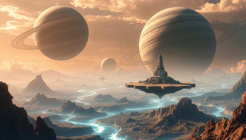 Breathtaking Alien Landscape with Floating Islands, Massive Ringed ...