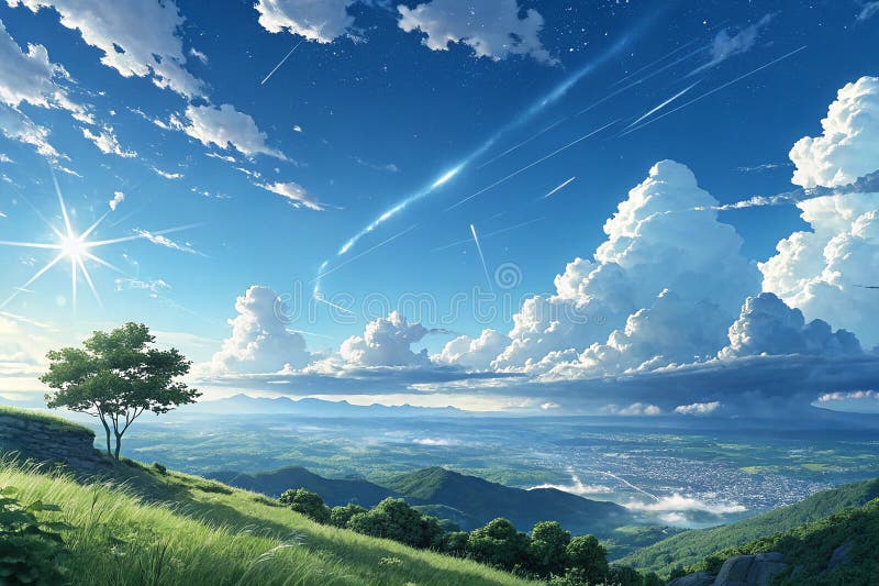 Breathtaking Anime Sky with Dramatic Clouds and Misty Stock ...
