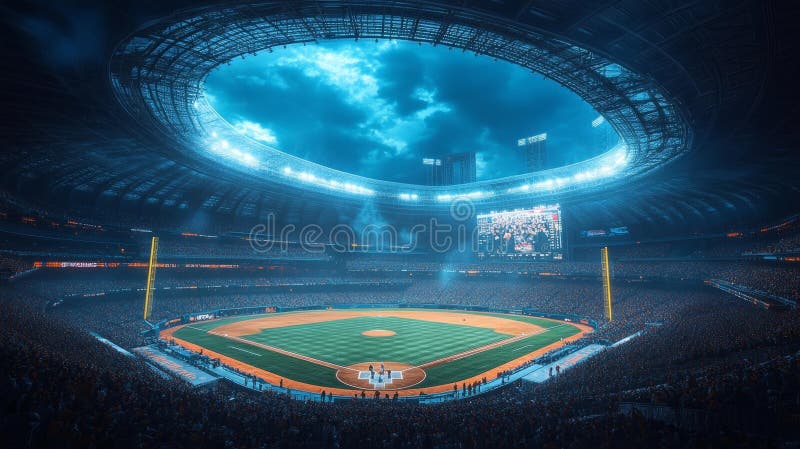 Massive Baseball Stadium Under Dramatic Sky Stock Illustration ...