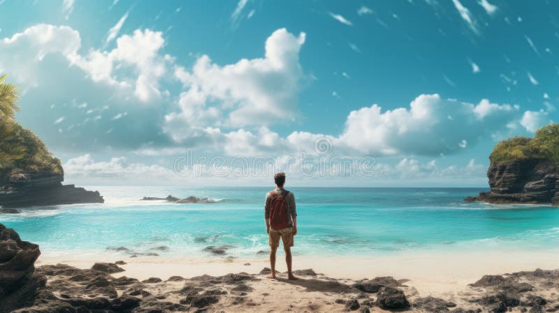 Breathtaking Beach Scene: Awe and Wonder of Exploring New Places Stock ...