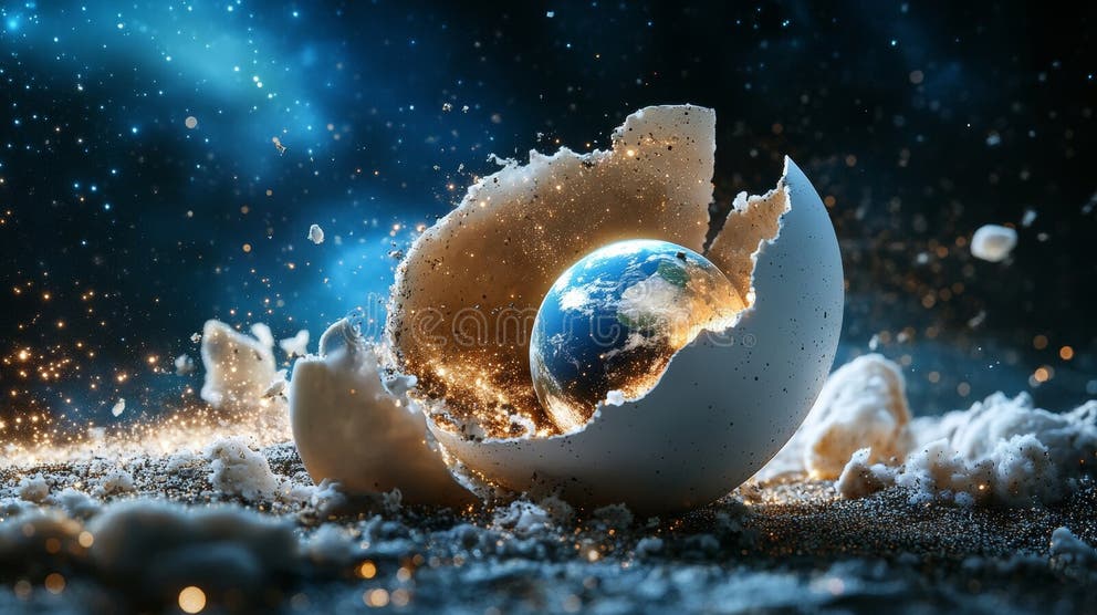 A Breathtaking Celestial Scene Featuring a Space Egg Cracking ...