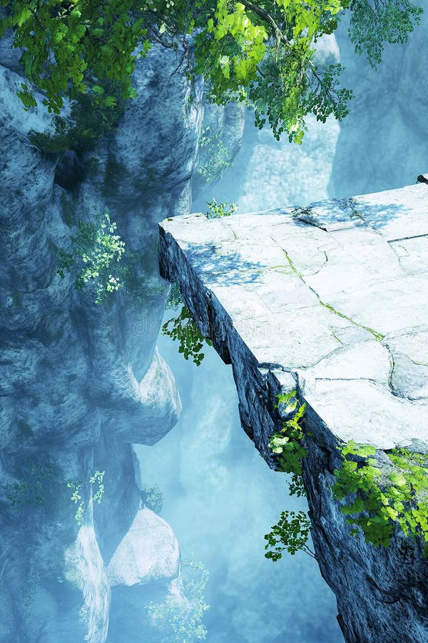 A Breathtaking Cliff Edge Overlooking a Deep Valley with Lush Greenery ...