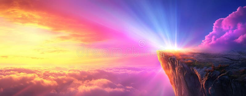 Breathtaking Cliff Edge Overlooking Vibrant Valley at Dawn, Radiating ...