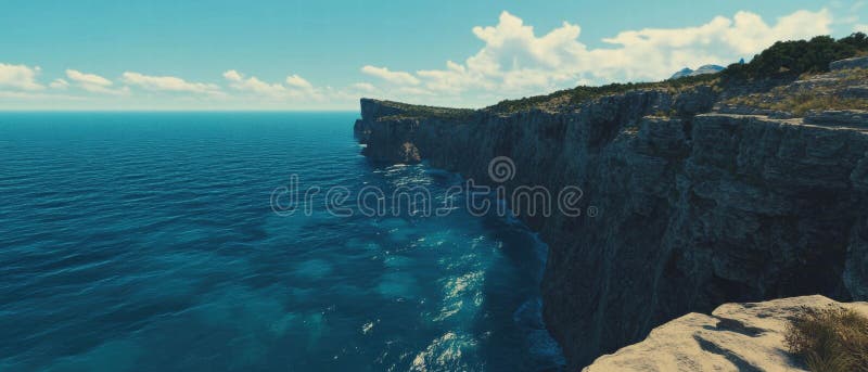 Breathtaking Cliffside View Overlooking the Vast Blue Ocean and Endless ...